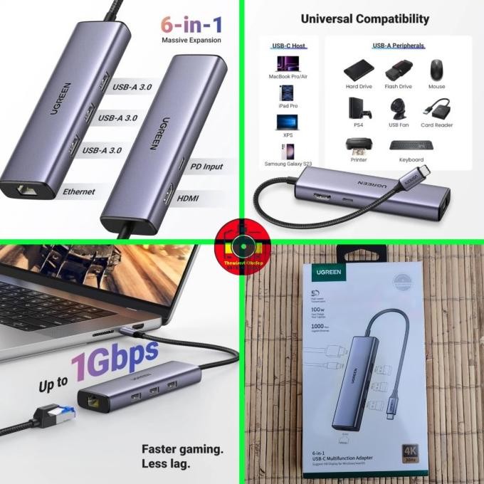 Jual Ugreen USB C HUB C 6in1 15598 CM512 Multiport Adapter C RJ45 ...