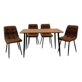 Jual Atria Meja Makan Rectangular Set Adel + Sania Fabric Chair Brown ...