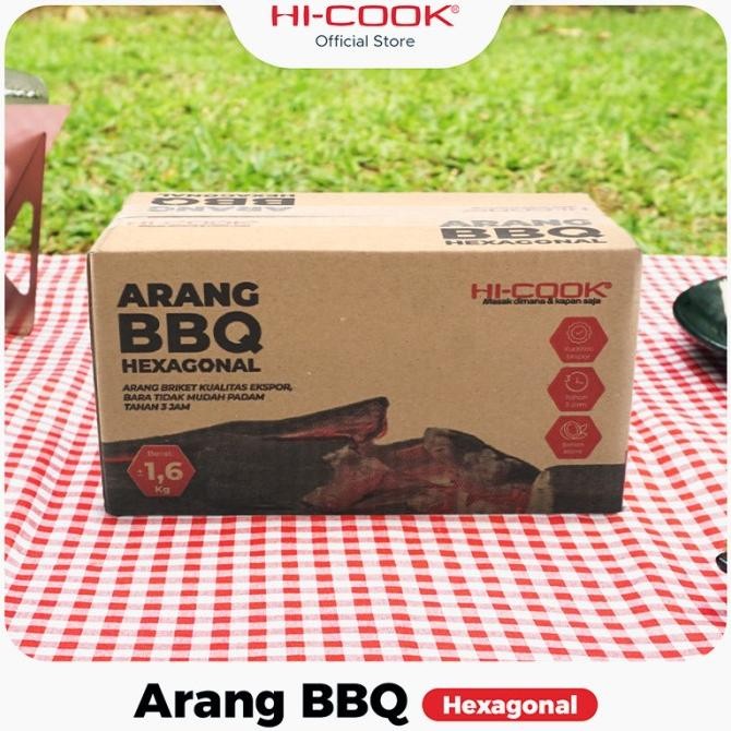 Jual Hi-Cook Arang Briket BBQ Hexagonal Premium Quality 1 Box Berat 1,6 Kg | Shopee Indonesia