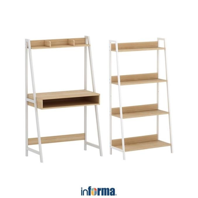 Jual Informa Brook Meja Kantor Dengan Rak - Putih/Cokelat Oak Office ...