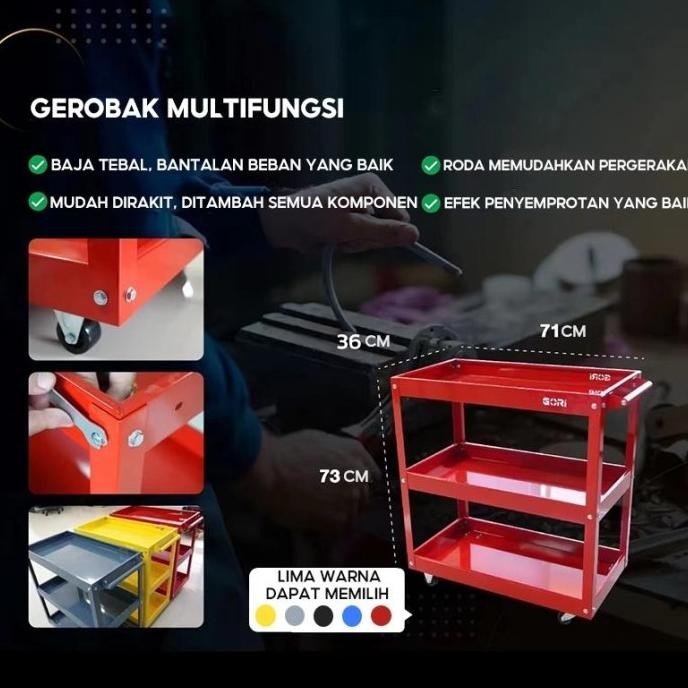 Jual Reaim Trollies Bengkel Rak 3 Susun kabinet alat tiga lapis multi ...