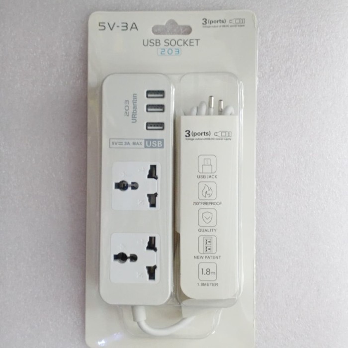 Jual Stop Kontak Colokan Listrik Usb Charger Hp 3 Ports Usb Kabel Pjg 1 ...