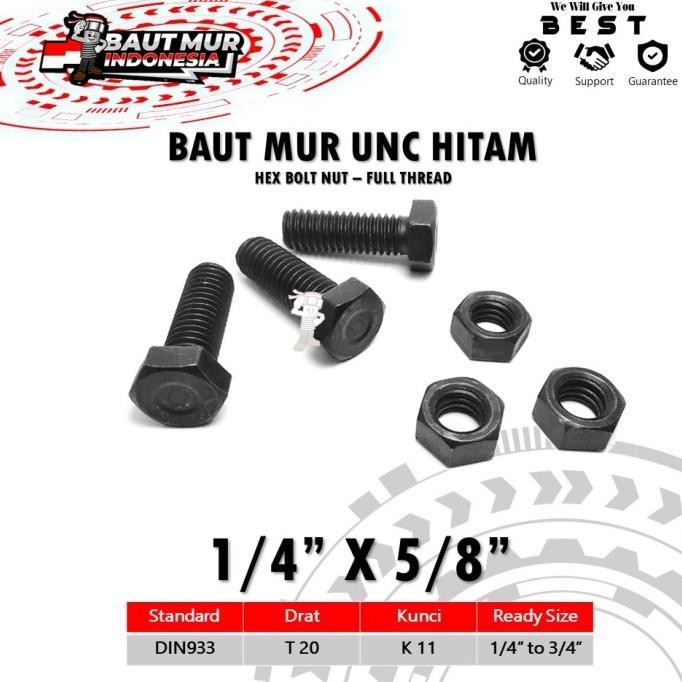 Jual HEX BOLT NUT BESI HITAM UNC 1/4"X5/8" ORDER REQUEST 1000pcs ...