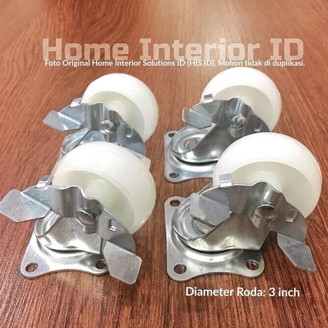 Jual Caster Nylon - Roda Nylon 3 Inch Putih Hidup Rem - Isi 4 Buah ...