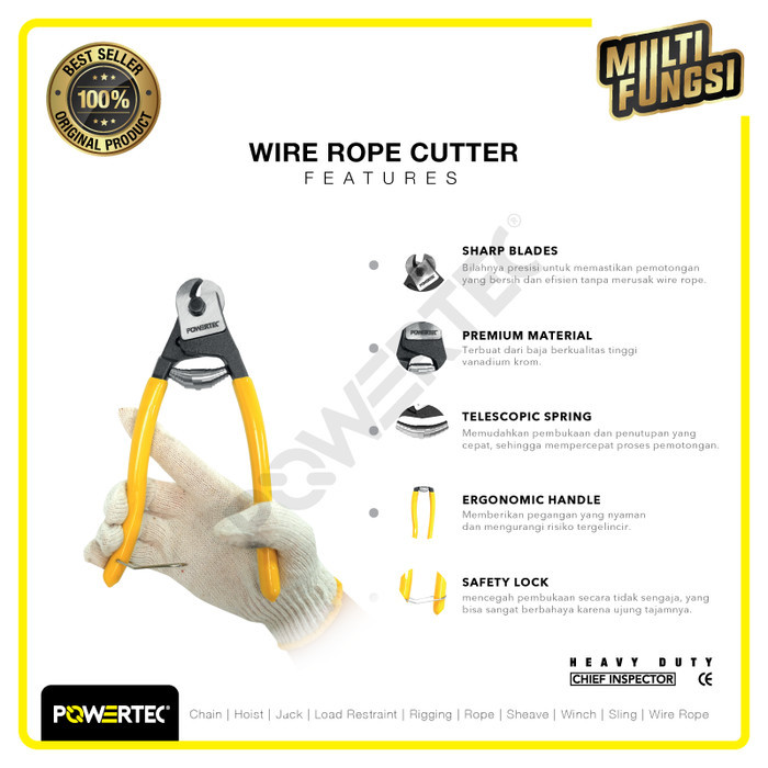Jual Wire Rope Cutter / Gunting Kawat Seling 8" 5mm POWERTEC | Shopee ...