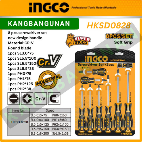 Jual INGCO Obeng Set 8-Pc GG Karet Screwdriver Obeng Plus Minus HKSD0828 Bahan CR-V Pisau Bundar ...