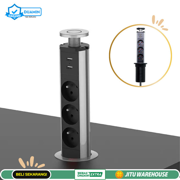 Jual Stop Kontak Meja Meeting Kerja Kitchen Set Tanam Popup 3 socket 2 ...