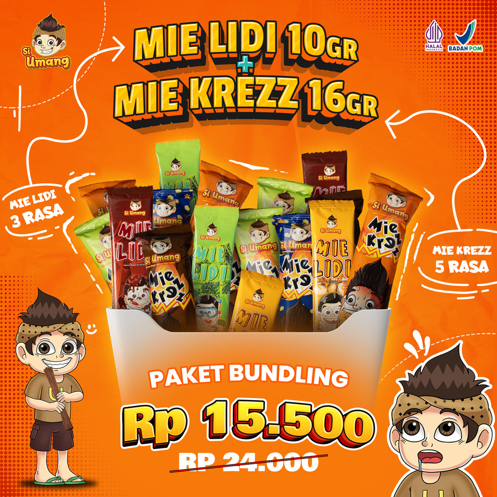 Jual Si Umang Paket Hemat Sampling Cemilan Mie Lidi Krezz 16gram 5 Rasa ...