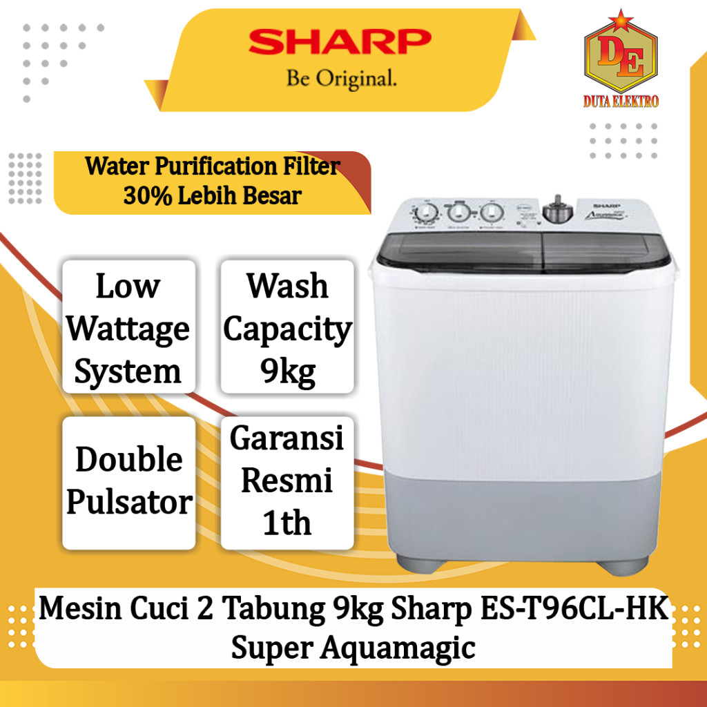 Jual Mesin Cuci 2 Tabung 9kg Sharp EST 96 CLHK Super Aquamagic | Shopee Indonesia