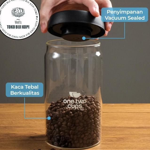 Jual One Two Cups Toples Kaca Biji Kopi Tutup Vakum / Coffee Beans Container Vacuum Sealed Lid ...