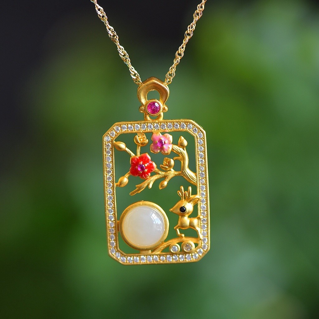 Jual Plum Elk Hetian Jade dan White Jade Pendant, rantai s925+ dengan ...
