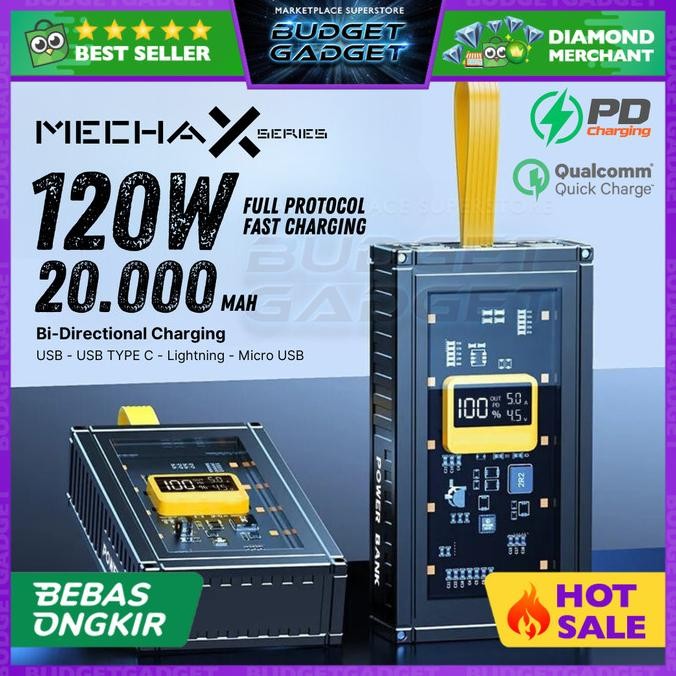 Jual Transparent Mecha Power Bank Fast Charging 5 USB Port 20000 mAh ...
