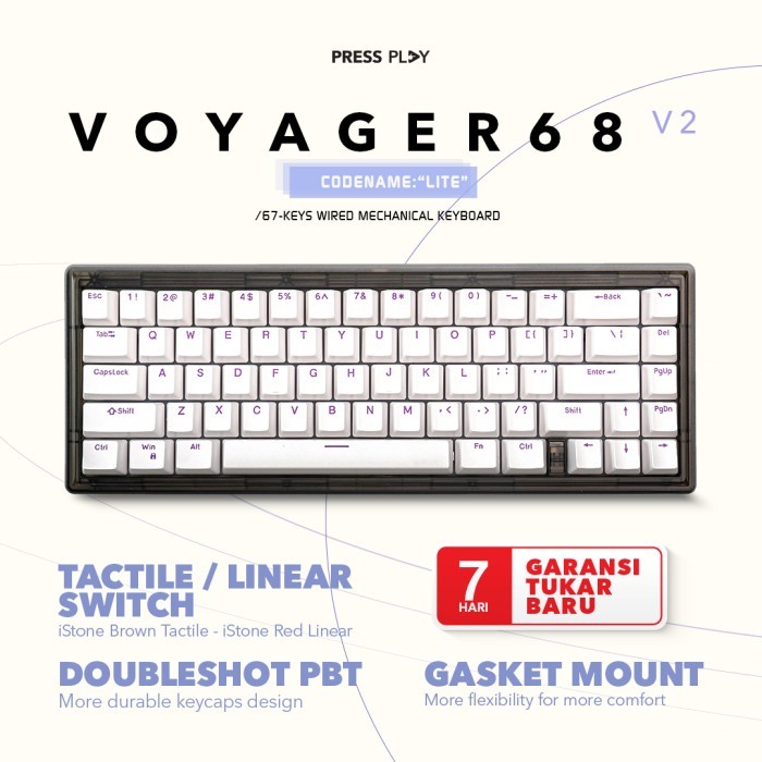 Jual Ready VOYAGER68 v2 Lite 65% 67-key Mechanical Keyboard by Press ...