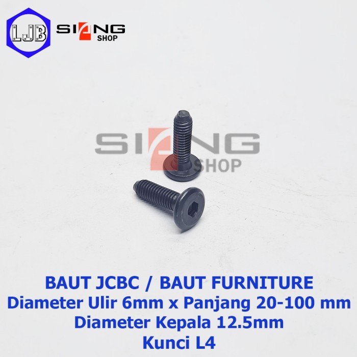 Jual Baut JCBC Hitam M6 Baja Panjang 20 sd 100mm (Baut Furniture ...