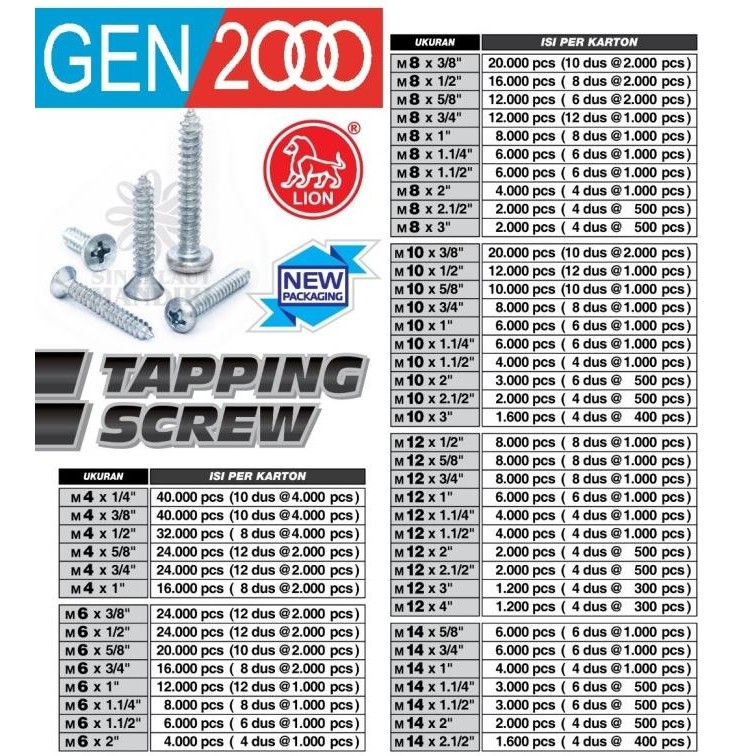 Jual [ Rd ] Sekrup Fab Tapping Screw Kepala Rata Fh 8 X 5/8" Moon Lion ...