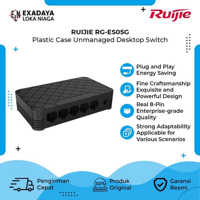 Jual Promo!! Ruijie Rg-Es05G , 5 Port Gigabit Plastic Case Unmanaged ...