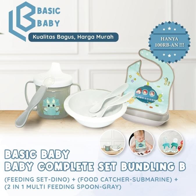 Jual Basic Baby Complete Set Bunding A(Feeding-Dino+Bib-Subm+2in1Spoon ...