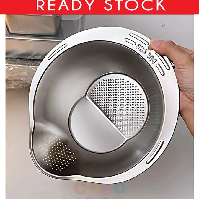 Jual 304 Stainless Steel Basin Drain Basket Rice Washing Artifact Rice ...