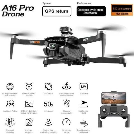 Jual NEW DRONE KAMERA 8K A16 PRO MAX GPS OPTICAL FLOW BISA RTH MOTOR BRUSHLESS | Shopee Indonesia