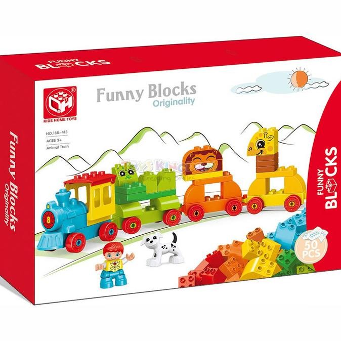 Jual Kiddy Star Funny Blocks Train Set 50Pcs Numbers Animal Bricks ...
