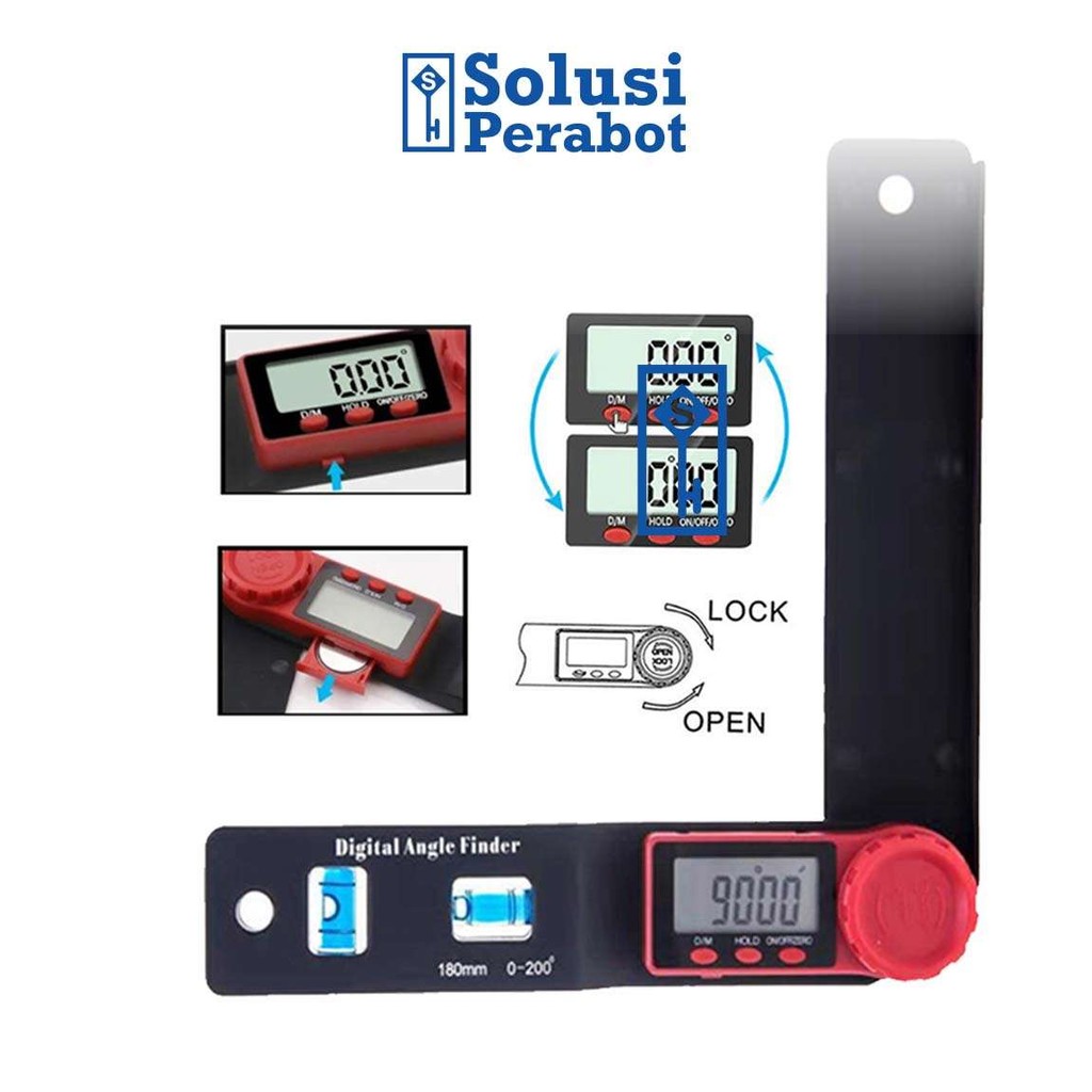 Jual Pengukur Siku Sudut Digital 2in1 180mm 0-200 Derajat AI39 SP / Busur Waterpass / Akurasi ...