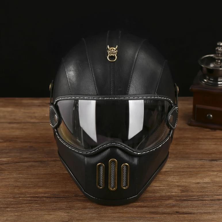 Jual punk retro motorcycle helmet pu leather moto racing helemt ...