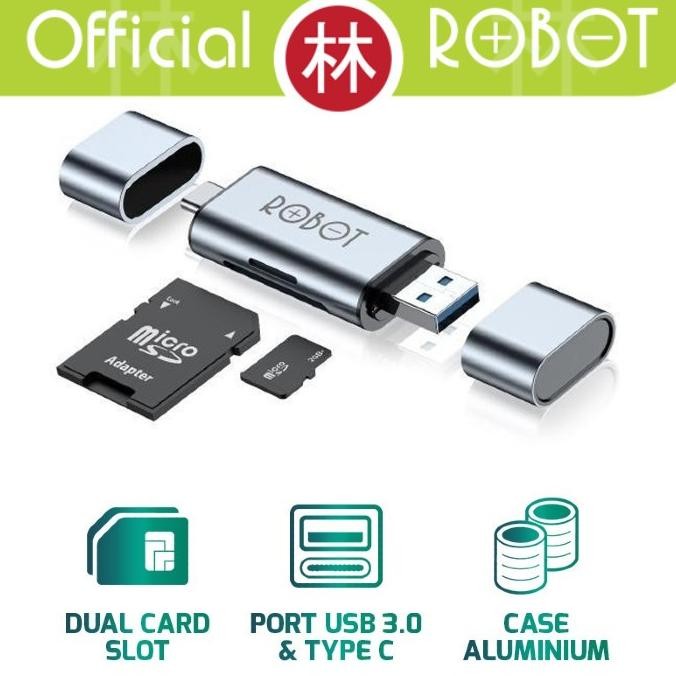 Jual Robot Cr202S Card Reader 2 In 1 Usb 3.0 Type-C Otg Memory Card ...