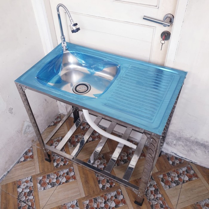 Jual kitchen sink table meja bak cuci piring portable stainless ...