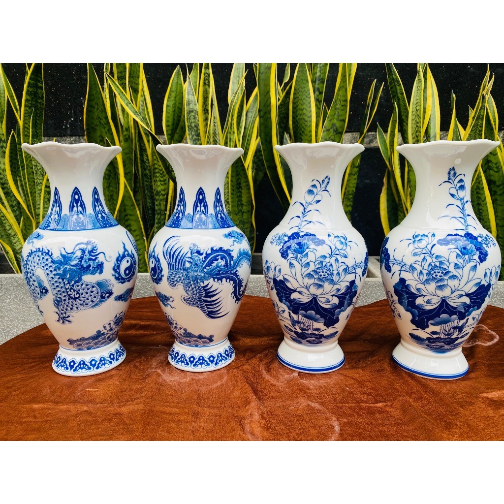 Jual Vas bunga altar, Vas lengkung dengan motif teratai dan motif biru ...
