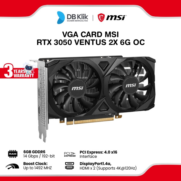 Jual Msi Vga Card Rtx 3050 Ventus 2X 6G Oc - Vga Rtx3050 | Shopee Indonesia