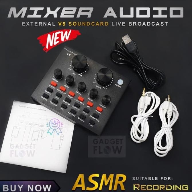 Jual MIXER SOUND CARD EXTERNAL SOUNDCARD AUDIO LIVE MICROPHONE ASMR V8 ...