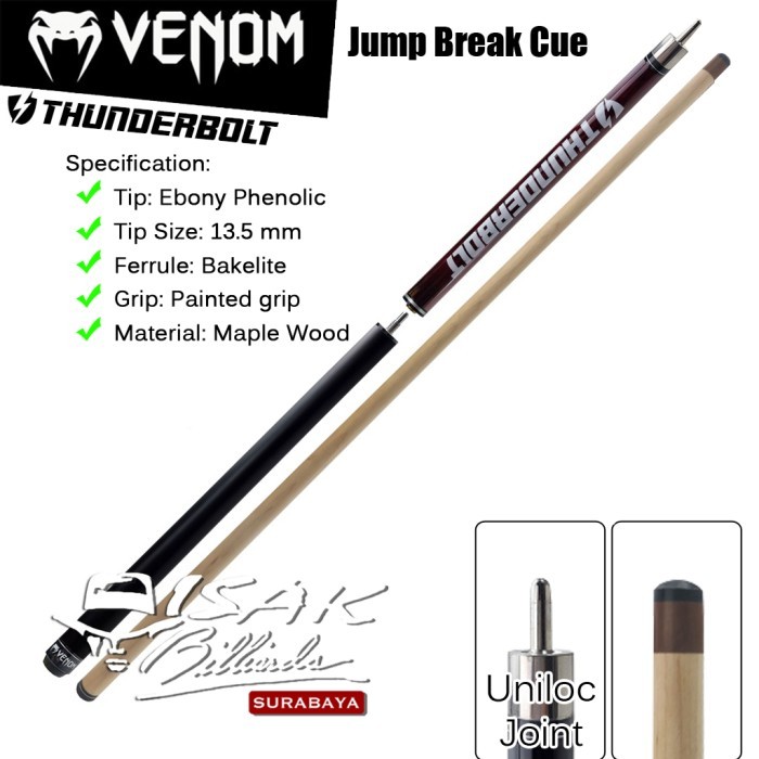 Jual Venom Thunderbolt Jump Break Cue Maroon 13.5mm Stick Loncat ...