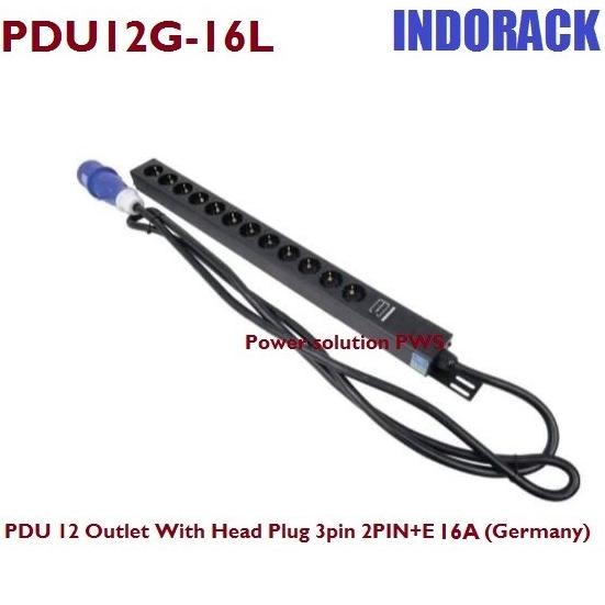 Jual PDU12G/E-16L PDU 12 Outlet With Head Plug 3pin 2P+E 16A Indorack ...