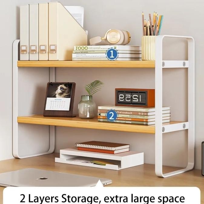 Jual Rak Buku Meja Kayu Minimalis Rakit DIY Book Shelf 2 Layer ...