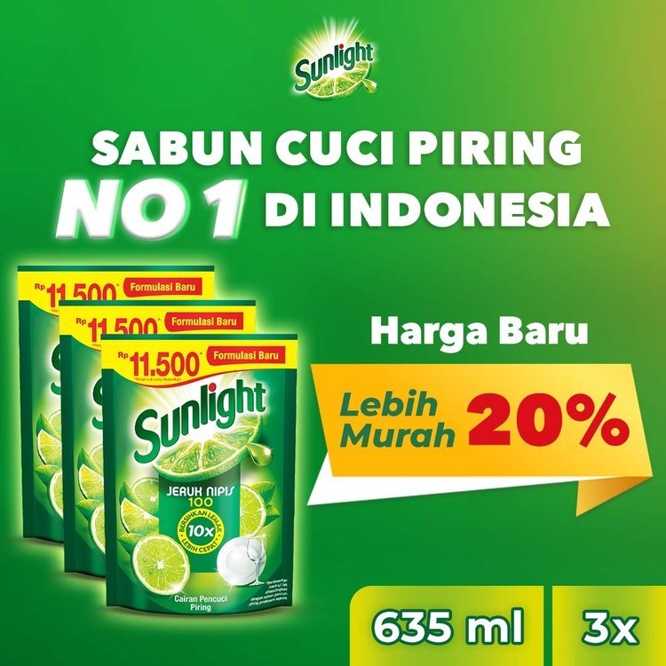 Jual Sunlight Sabun Cuci Piring Jeruk Nipis 635ml x 3 pcs | Shopee ...