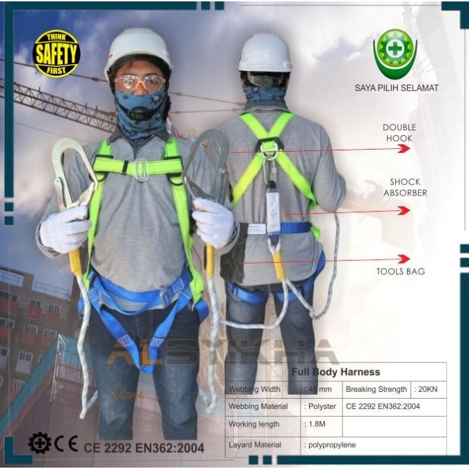 Jual Full Body Harness (DOUBLE LANYARD) Big Hook (PLUS TALI DADA ...