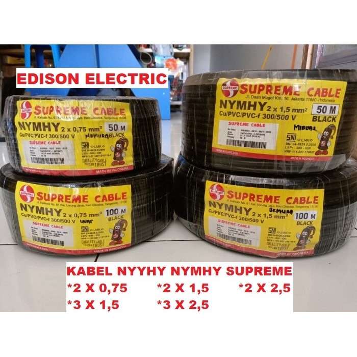 Jual Kabel NYMHY NYYHY SUPREME 2x0,75 2x1,5 2x2,5 3x1,5 3x2,5 50M 100M SNI | Shopee Indonesia