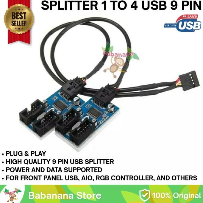 Jual Kabel USB Motherboard 9 pin Splitter 1 to 4 cabang front panel hub ...