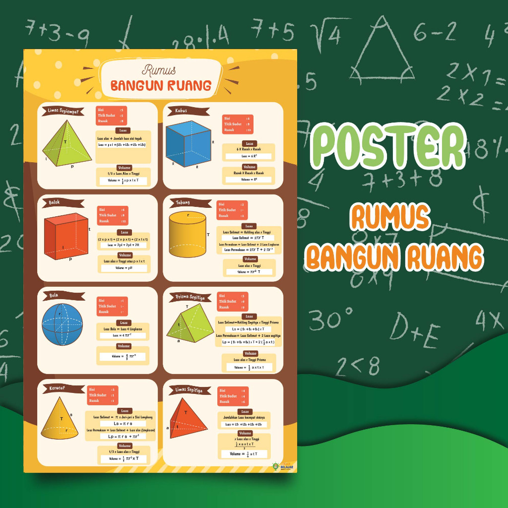 Jual Adaajaa Poster Belajar Rumus Bangun Ruang - Poster Edukasi Anak SD - Poster Matematika ...