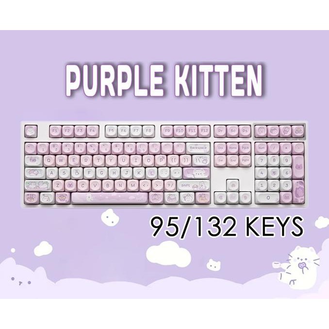 Jual ZIFRIEND Purple Kitten Theme Keycaps 95/132 Keys MOA Height PBT Material Keycaps Mechanical ...