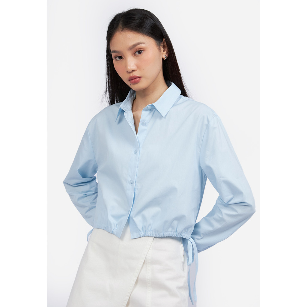 Jual COLORBOX Long Sleeve Shirt with Side Bow Lt. Blue | Shopee Indonesia