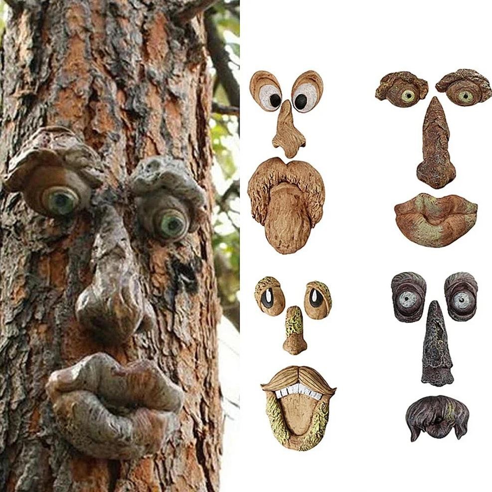 Jual resin face tree bark ghost face facial features decoration funny ...