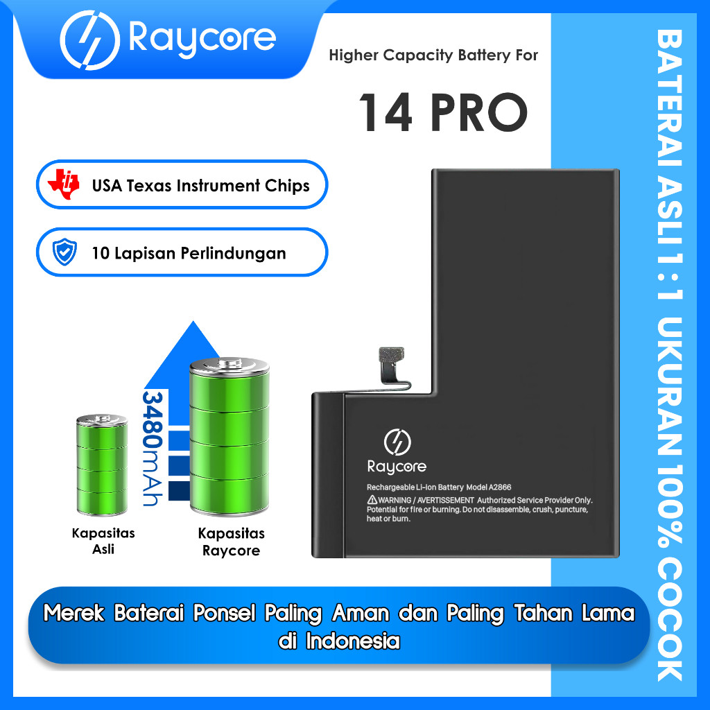 Jual Raycore - Baterai iPhone 14 Pro 3480mAh High Capacity | Shopee Indonesia