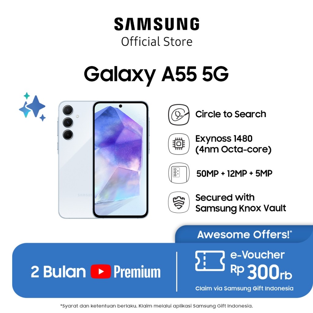 Jual Samsung Galaxy A55 5G 12/256GB - Awesome Ice Blue | Shopee Indonesia