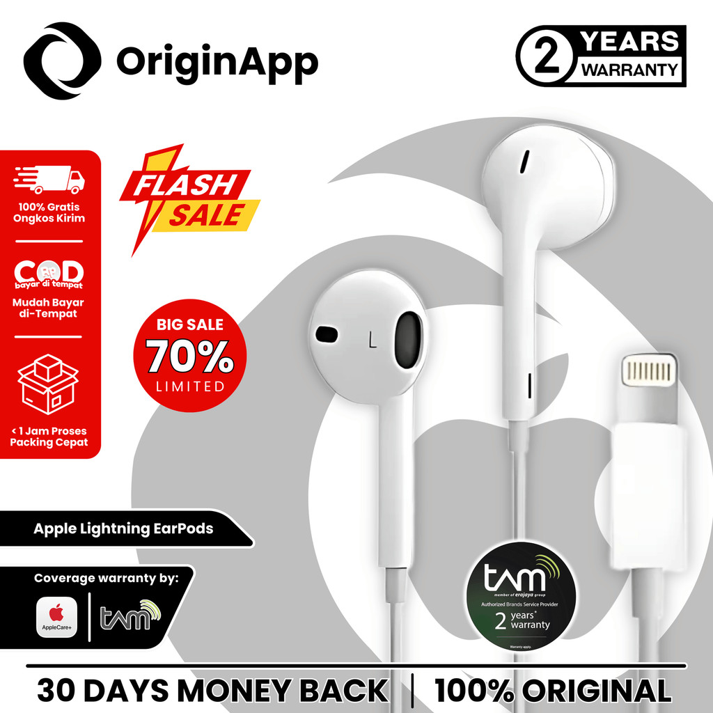 Jual EarPods Lightning with Mic & Remote Garansi Resmi TAM 2 Tahun ...