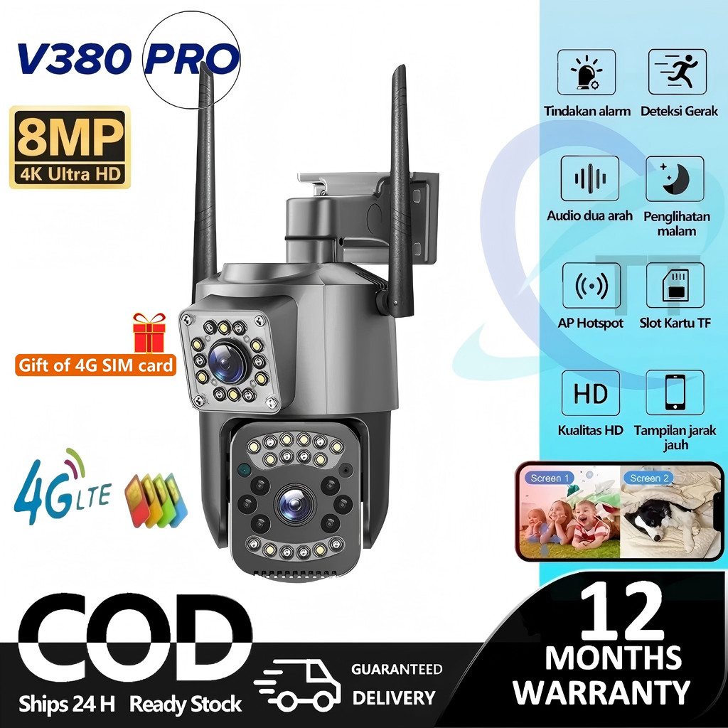 Jual V380 Pro 4G 8MP CCTV Kamera Nirkabel Luar Ruangan Dual-Lensa cctv ...