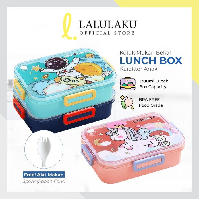 Jual Lunch Box Anak Tk Sd Kotak Bekal 3 Sekat Karakter Unicorn Dino Astronot 1200Ml Free Ongkir ...