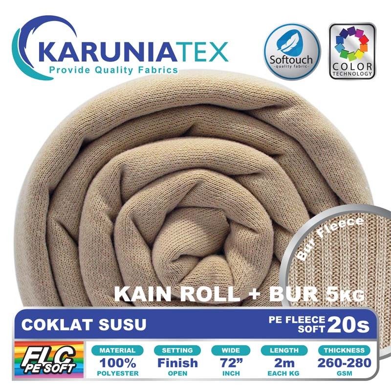 Jual Kain Fleece PE Soft 20s Roll + Bur 5KG | Coklat Susu | Karunia ...