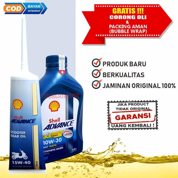 Jual paket oli shell advance ax7 matic 10w30 800ml + oil gear motor ...