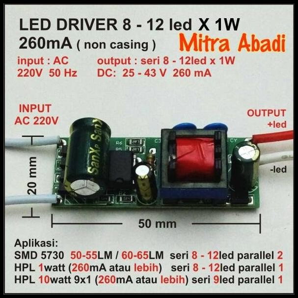 Jual LED Driver 8-12x1 Watt 260 mA AC - DC Tanpa Casing | Shopee Indonesia
